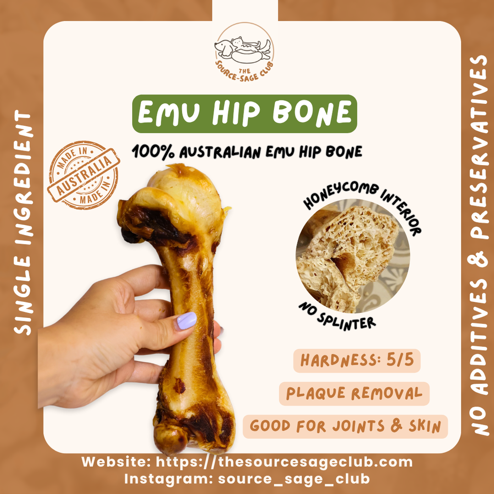 Air Dried Australian Emu Hip Bone (single ingredient dog treats, dog d ...